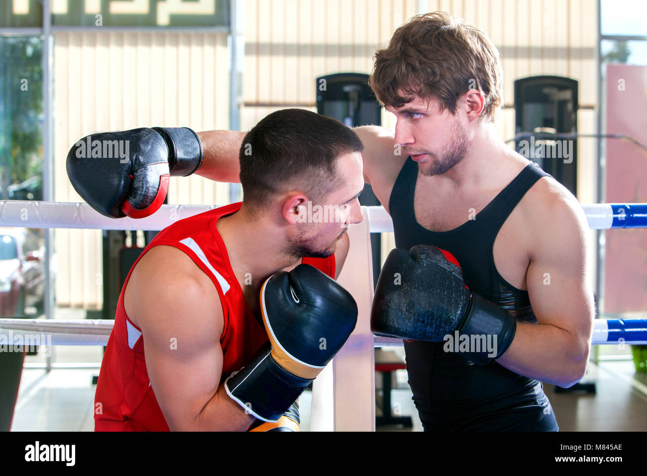 Boxing ring with two men boxer. Man engage martial arts Stock Photo - Alamy