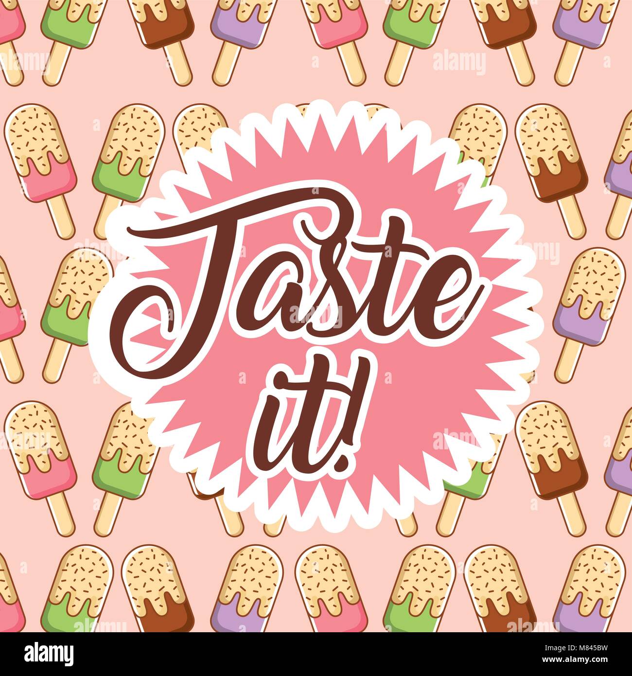 taste it ice cream delicious wallpaper vector illustration Stock Vector ...