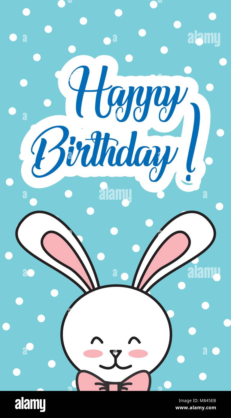 happy birthday white rabbit with dots background banner vector ...