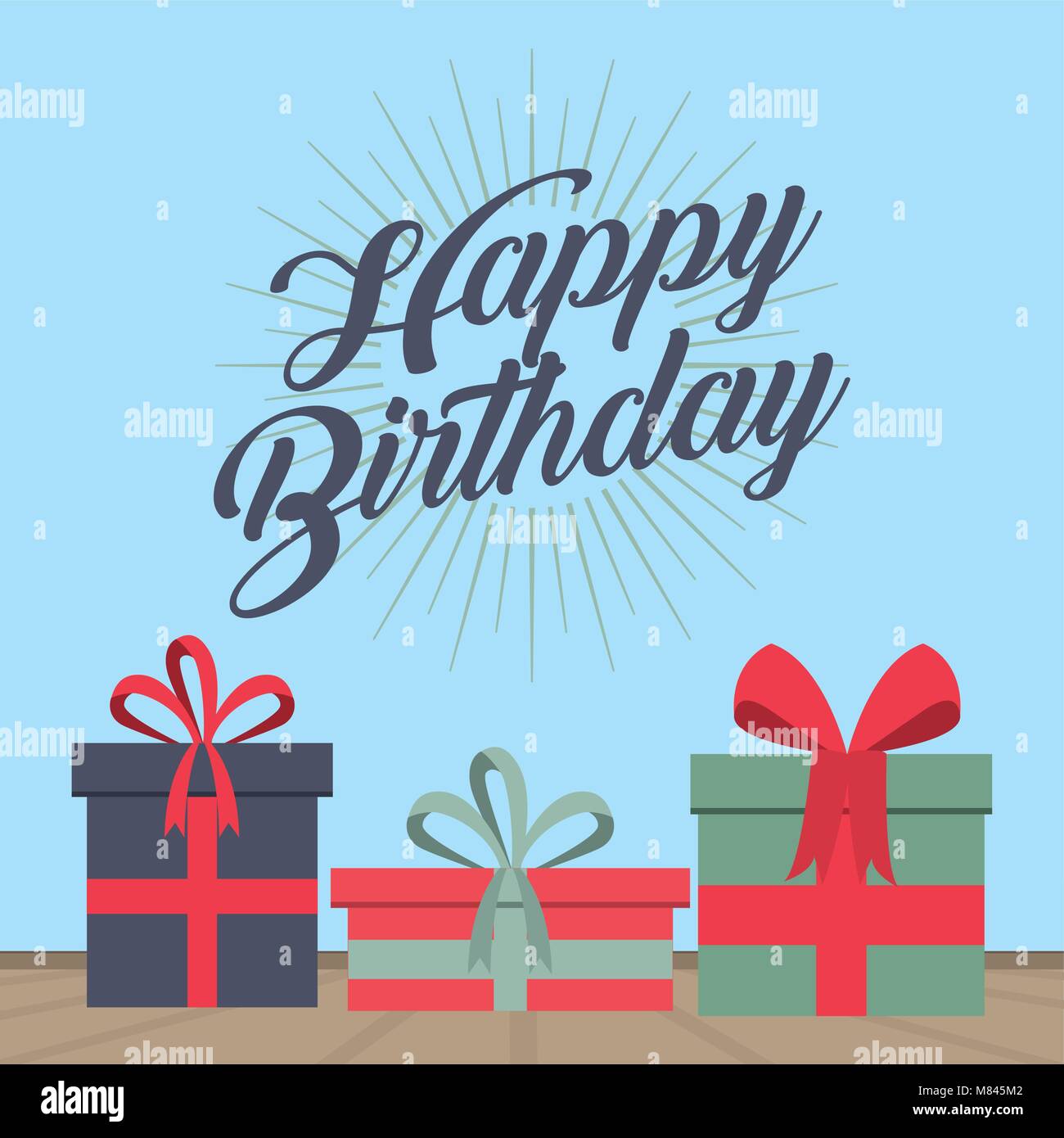 happy birthday card decorative gift boxes ribbon bow celebration vector ...