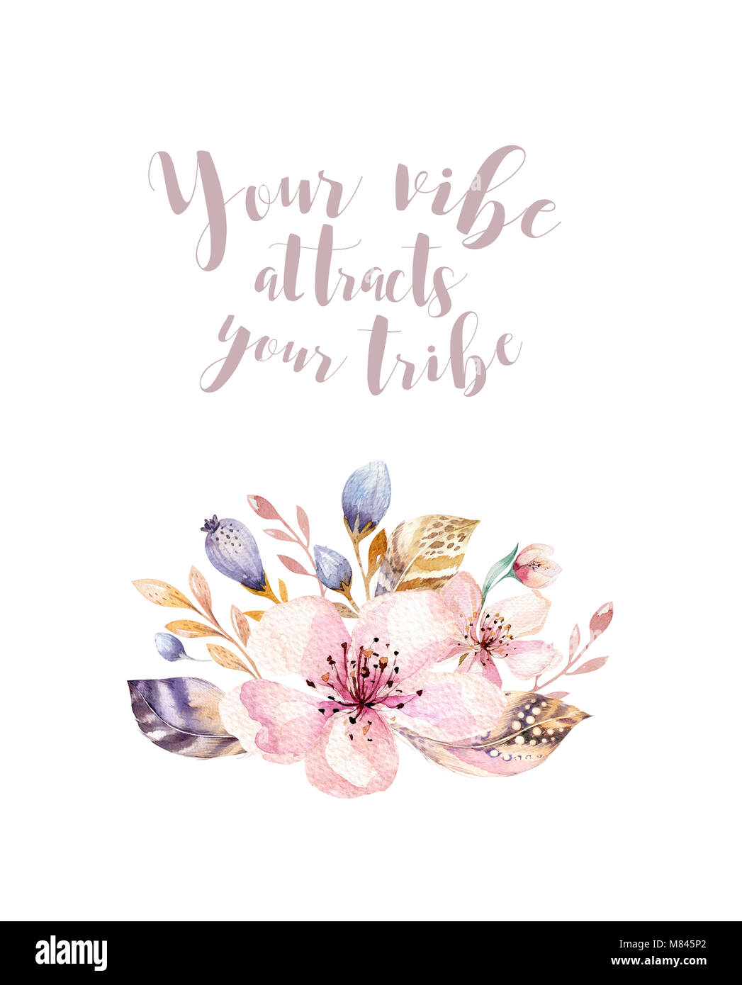 Vintage watercolor wreath elements of flowers poster, garden and wild ...