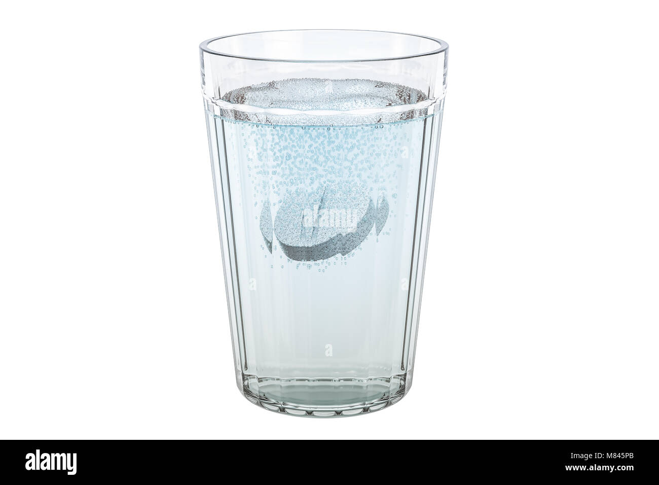 Effervescent soluble tablet pill in the glass. 3D rendering isolated on ...