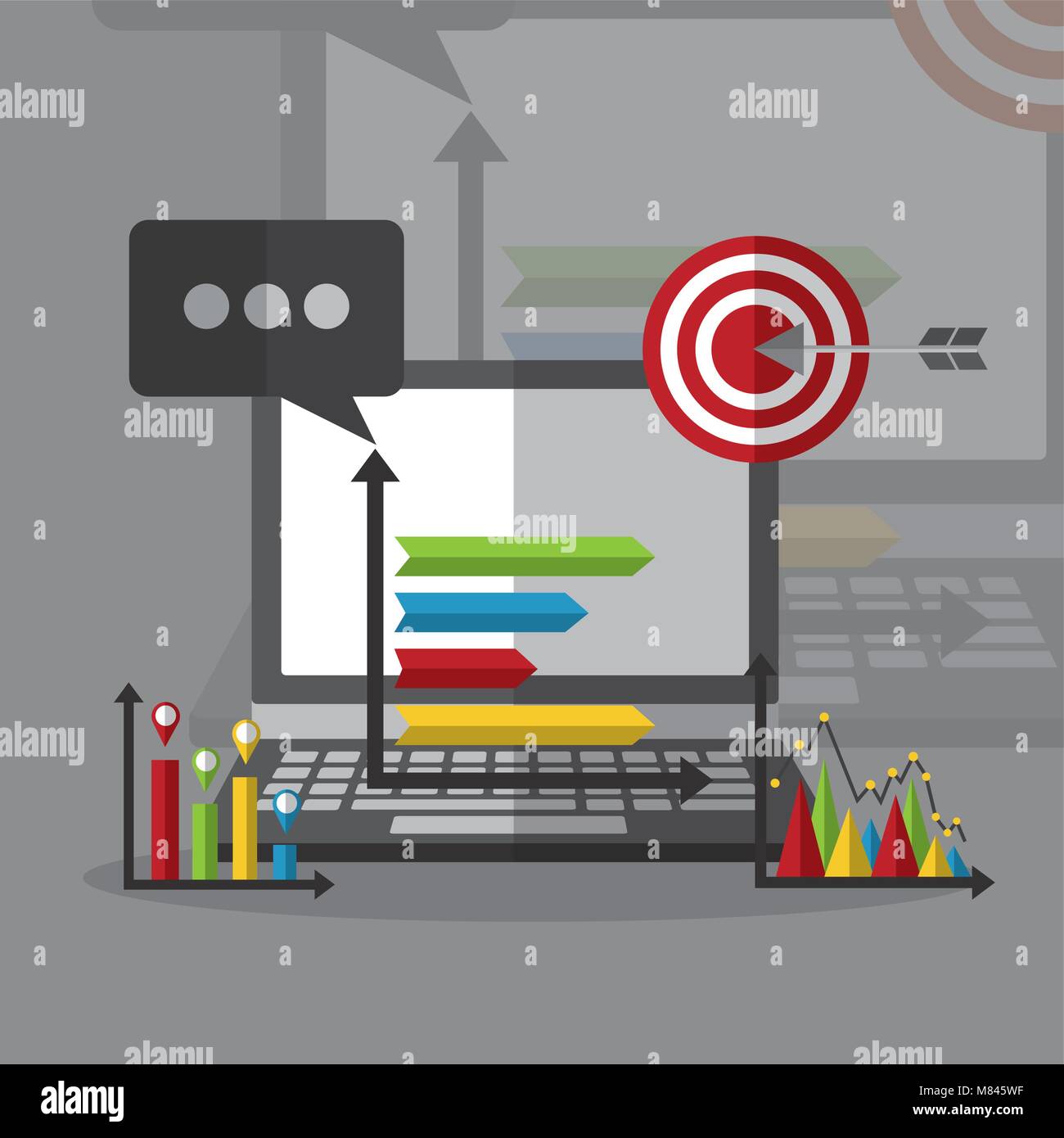 statistics data business laptop and statistics diagrams in 3d vector ...