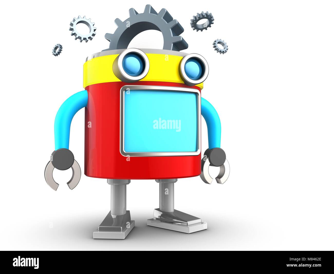 3d illustration of robot with blue over white background Stock Photo ...