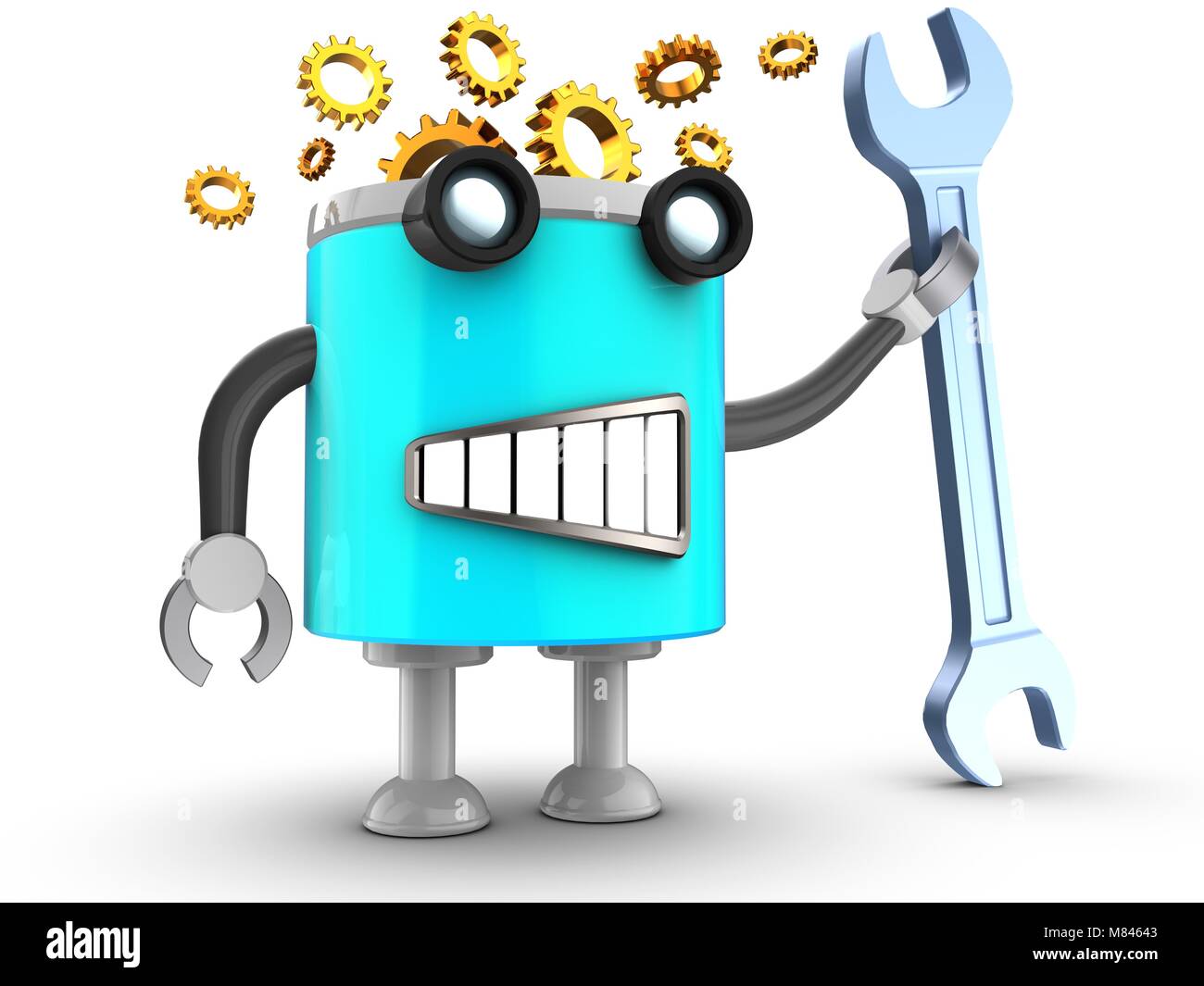 3d illustration of robot with with wrench over white background Stock ...