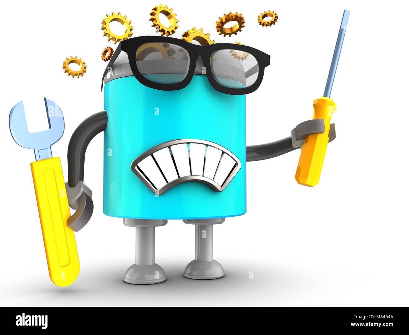 3d illustration of robot with with repair tools over white background ...