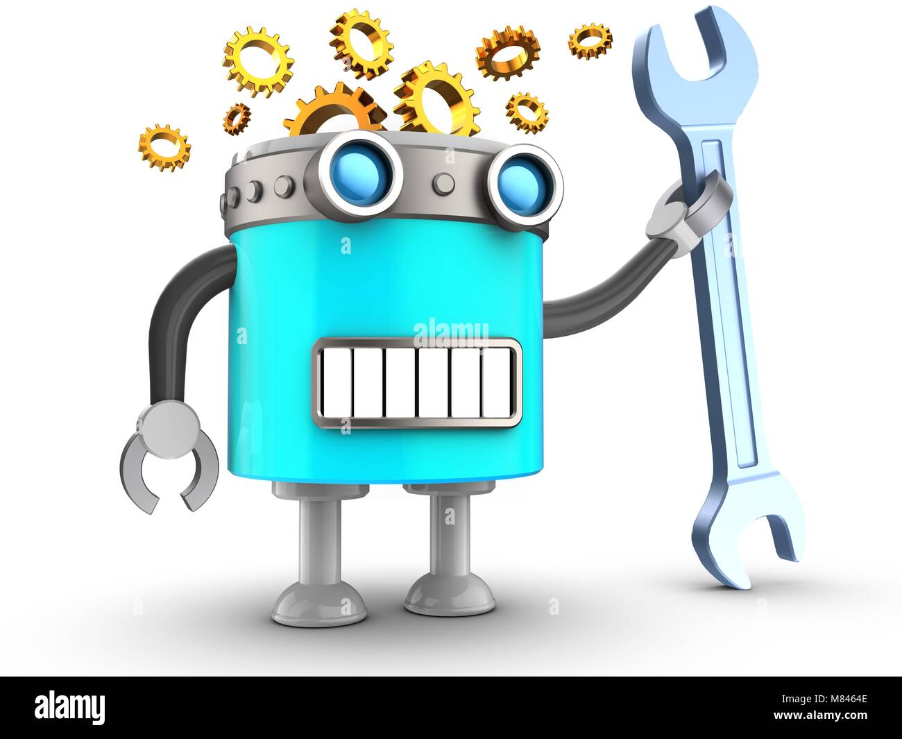 3d illustration of robot with with wrench over white background Stock ...