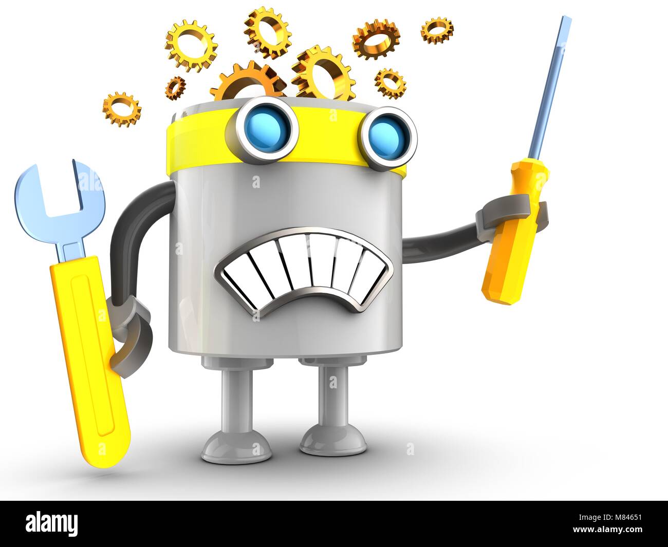 3d illustration of robot with with repair tools over white background ...