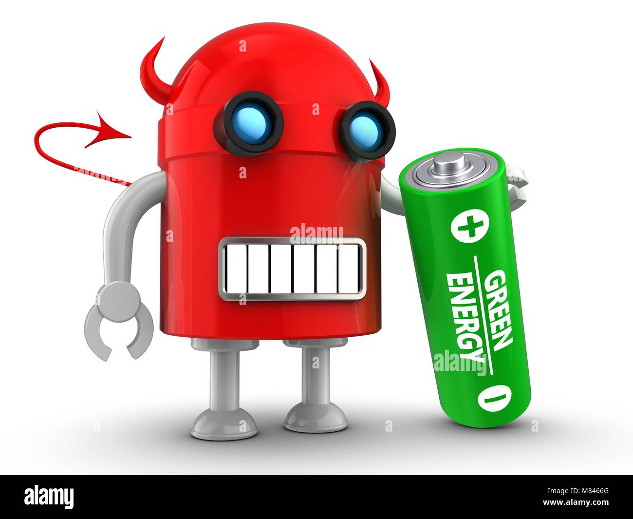 3d illustration of robot with battery over white background Stock Photo ...