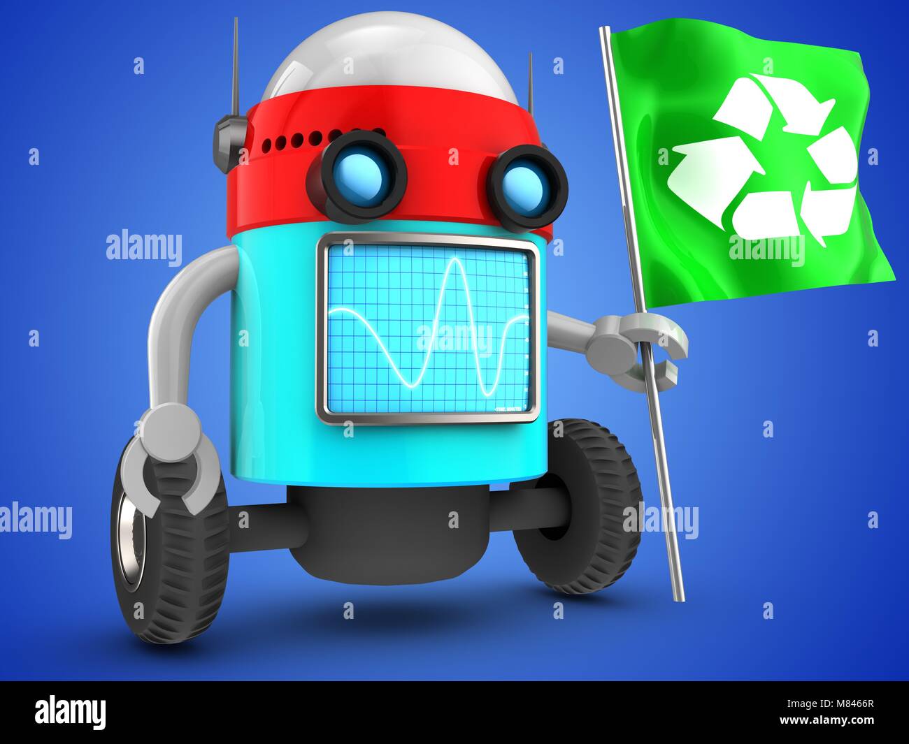 3d illustration of robot with recycled flag over blue background Stock ...