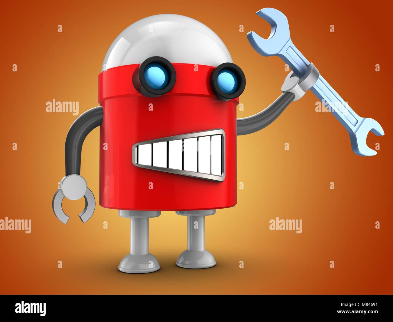 3d illustration of robot with wrench over orange background Stock Photo ...
