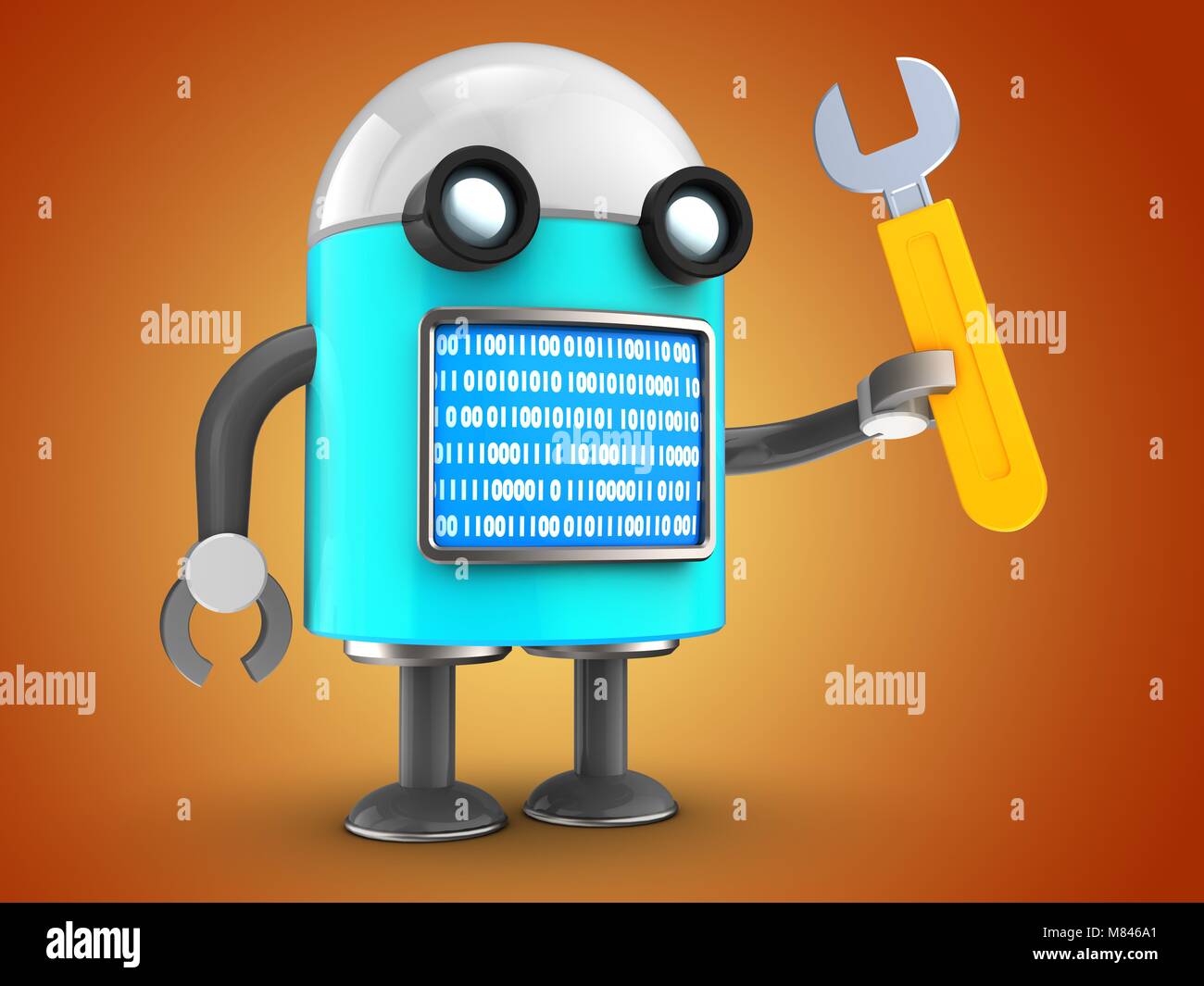 3d illustration of robot with wrench over orange background Stock Photo ...