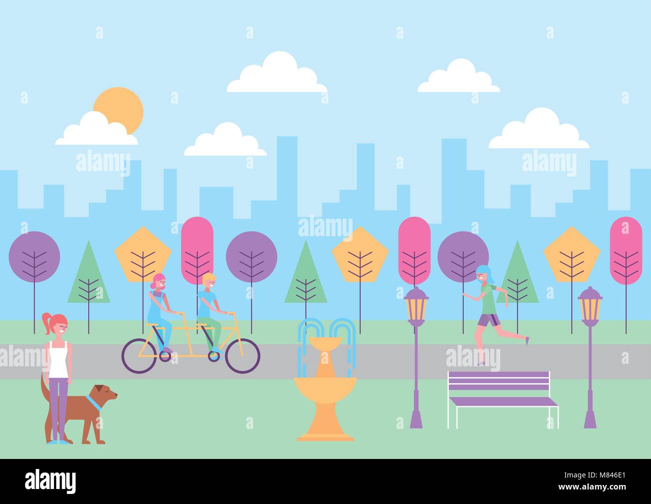 Park pond in old Stock Vector Images - Alamy