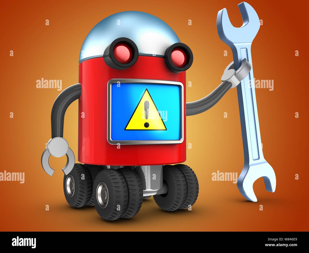 3d illustration of robot with wrench over orange background Stock Photo ...