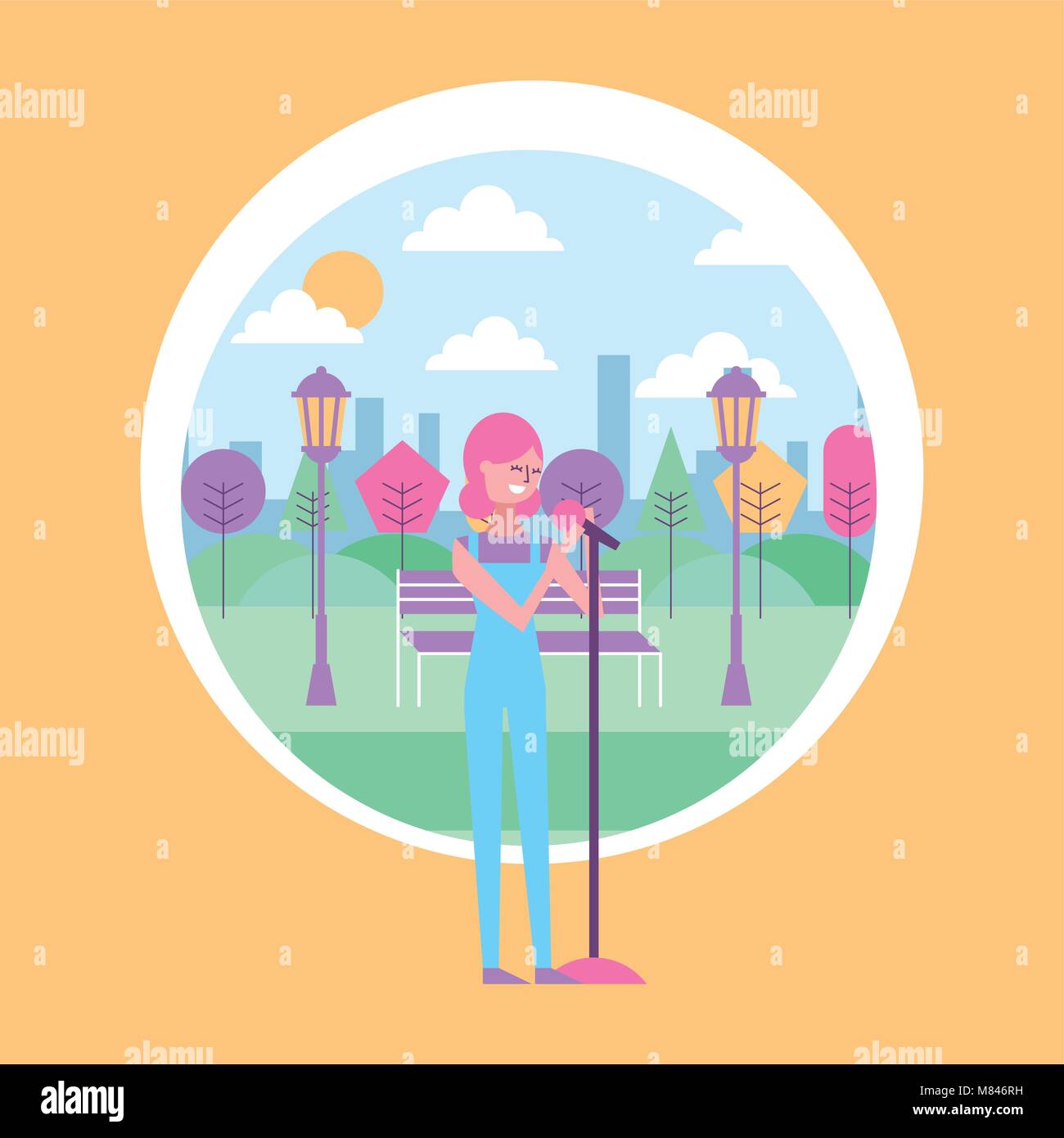 Woman sings in park Stock Vector Images - Alamy