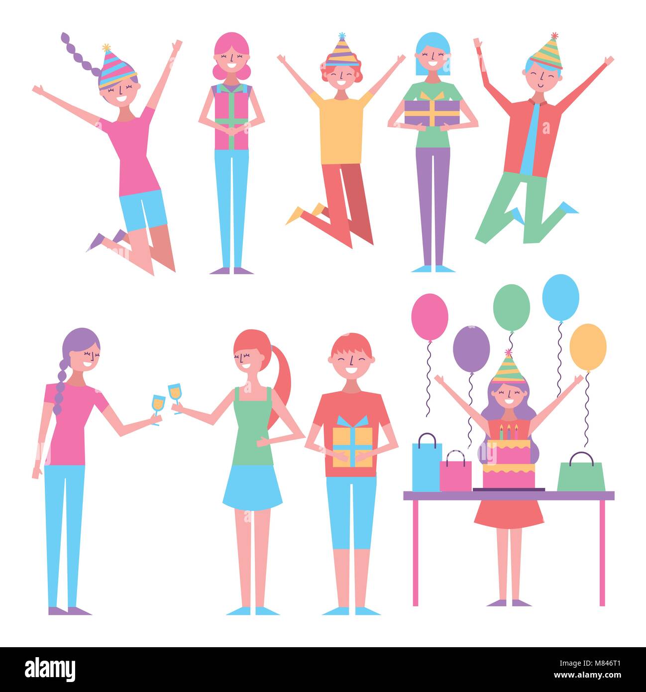 people celebrating happy birthday jump enjoy vector illustration Stock ...