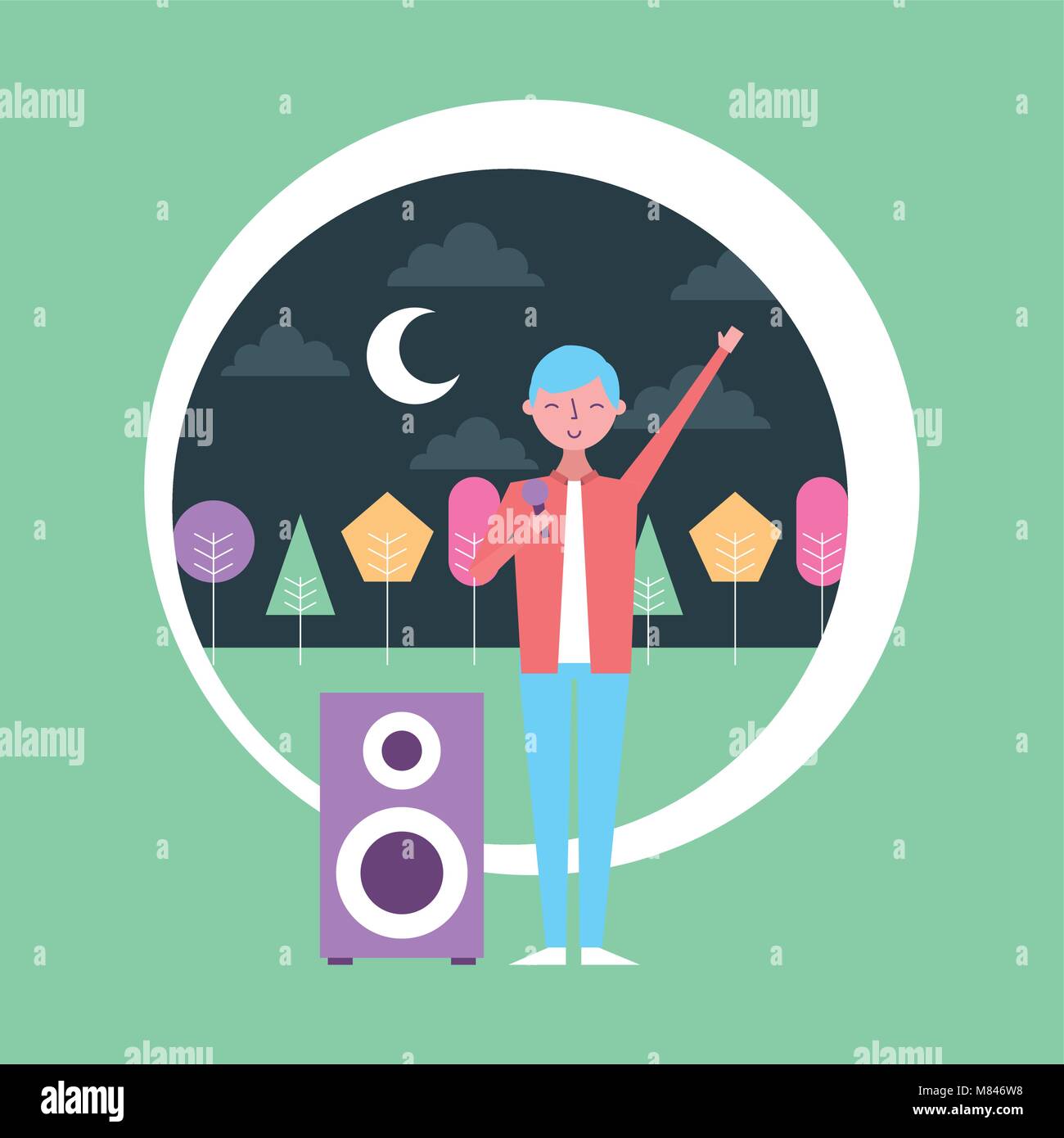 people young man singer and speaker audio musical at night vector ...