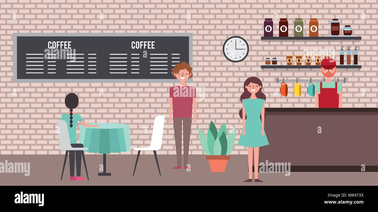 people coffee shop barista and customers vector illustration Stock ...