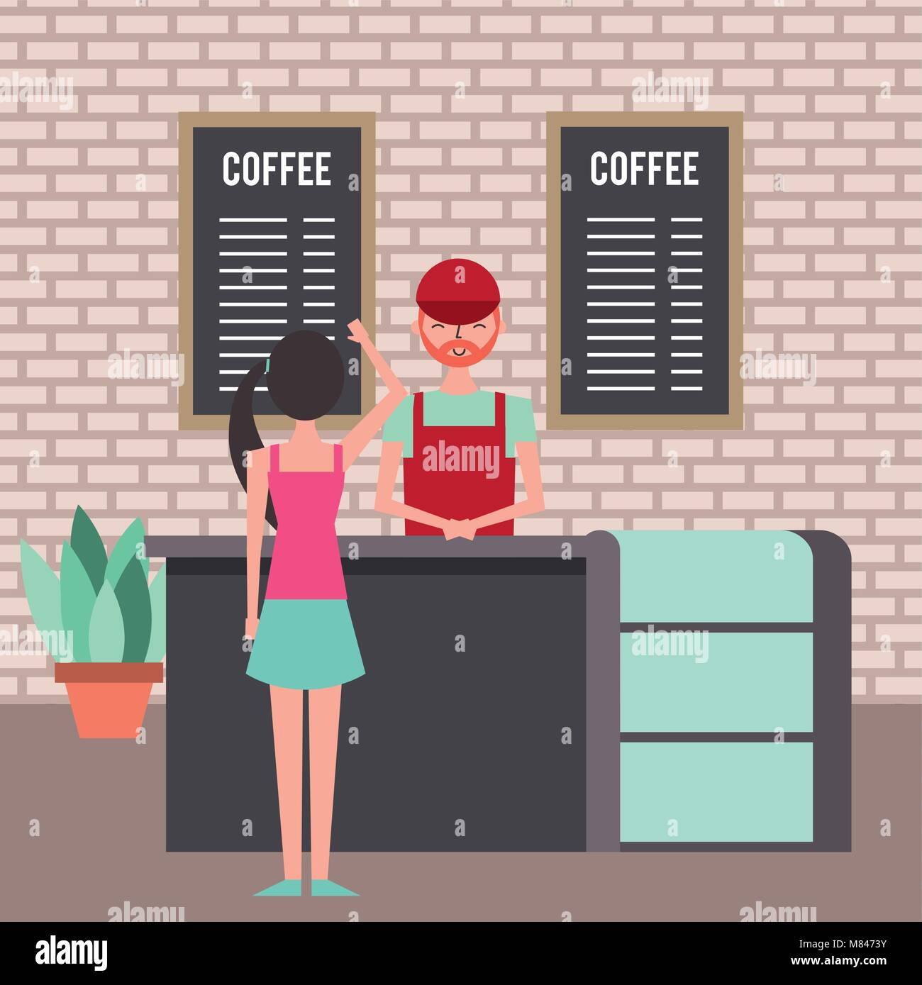 people coffee shop barista serving woman customer vector illustration ...