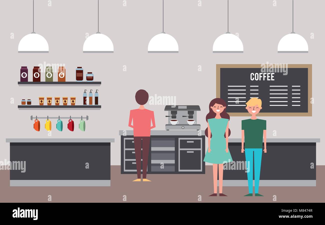 people coffee shop interior waiting service vector illustration Stock ...