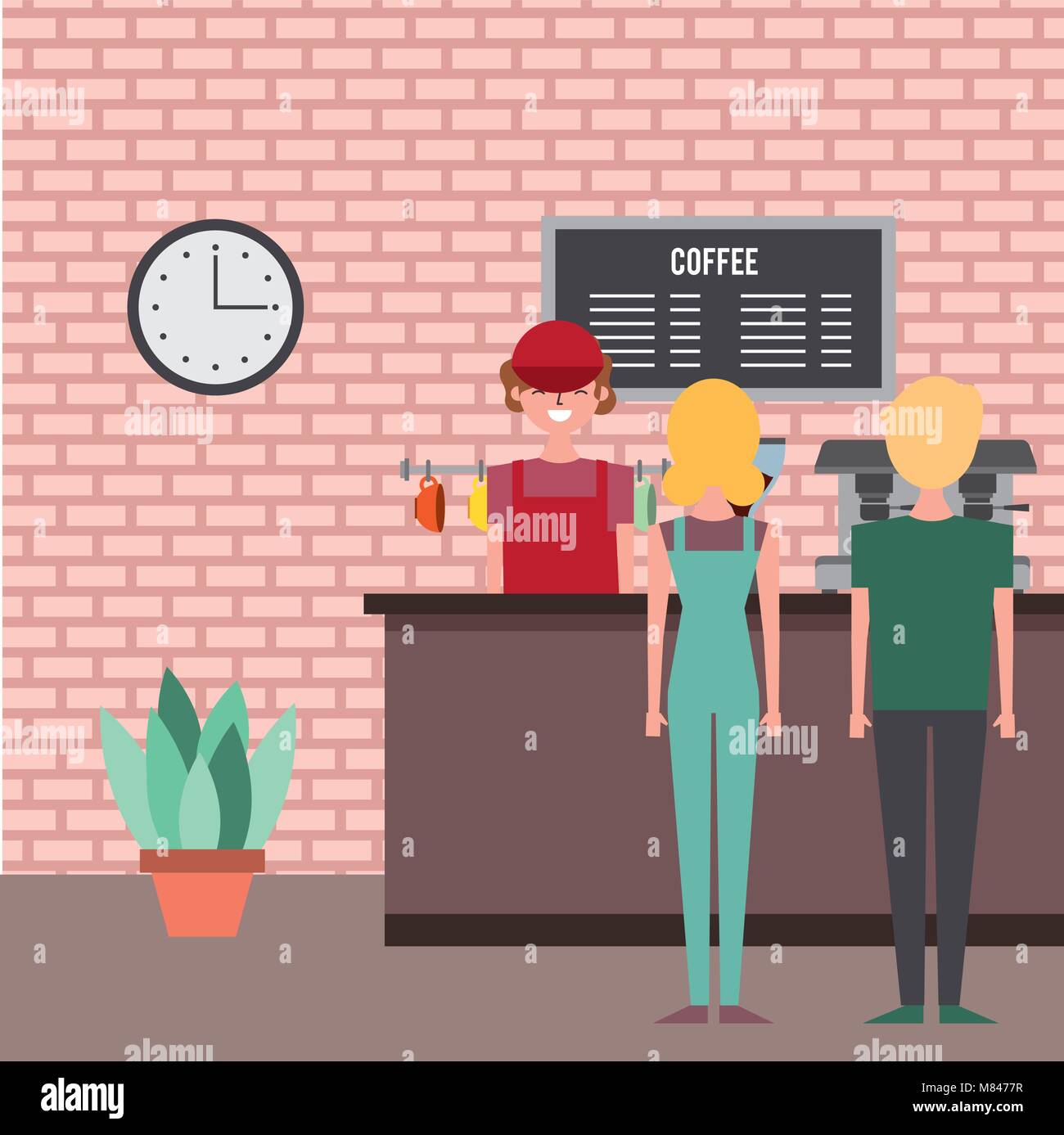 coffee shop employee service customer couple vector illustration Stock ...