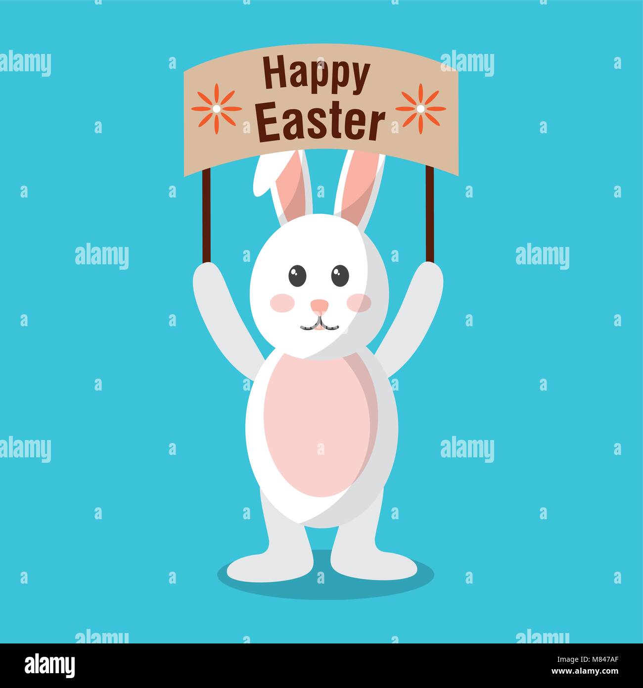 happy easter rabbit holding placard celebration vector illustration ...