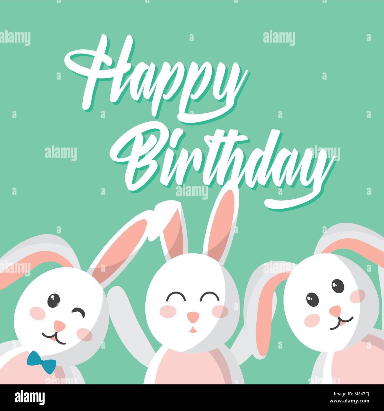 happy birthday cute rabbits decoration vector illustration Stock Vector ...