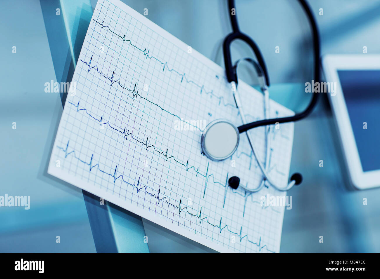 stethoscope and electrocardiogram on the table from the therapist Stock ...