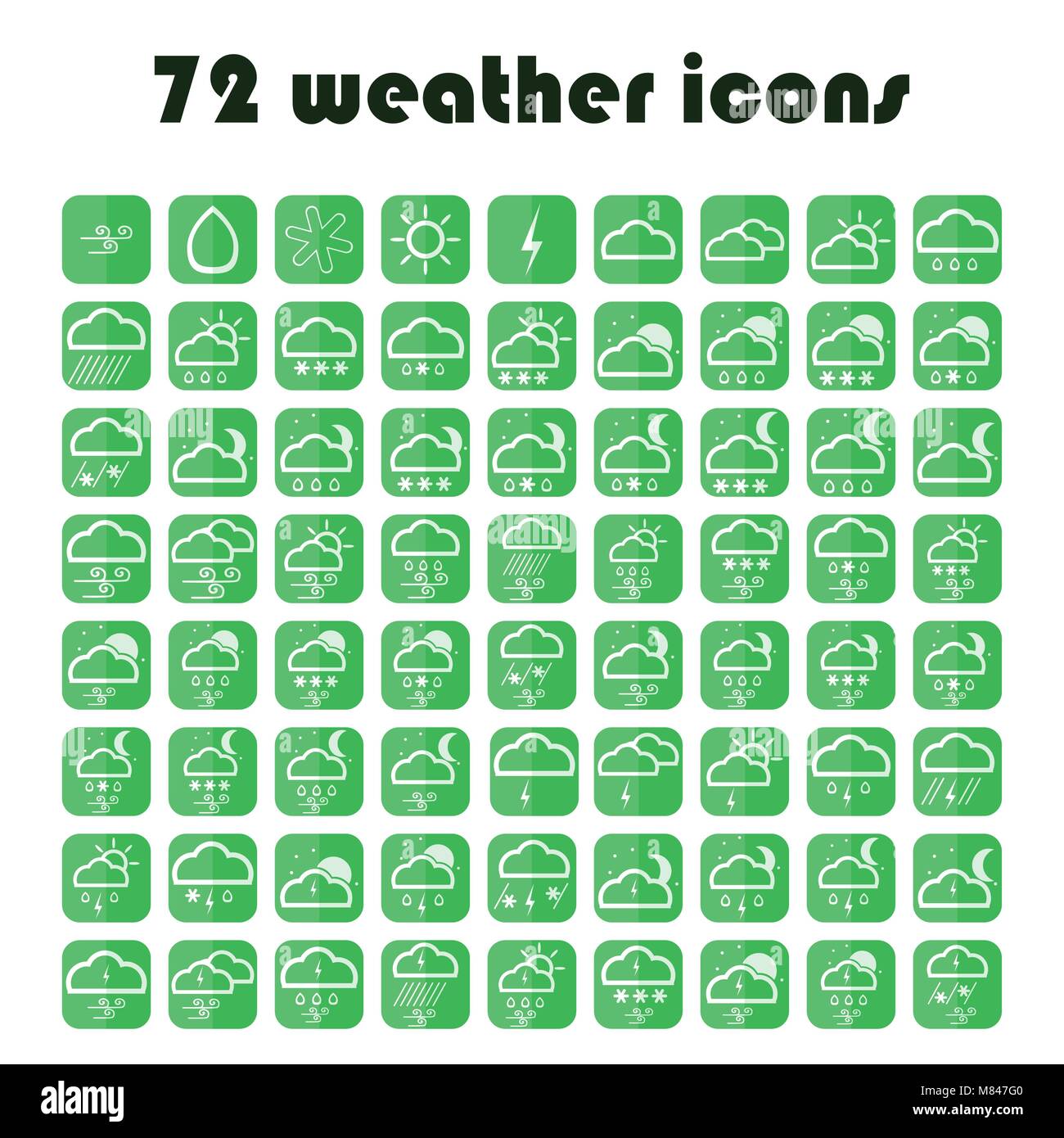 Set of website meteorology signs. 49 weather icons set. Vector green ...