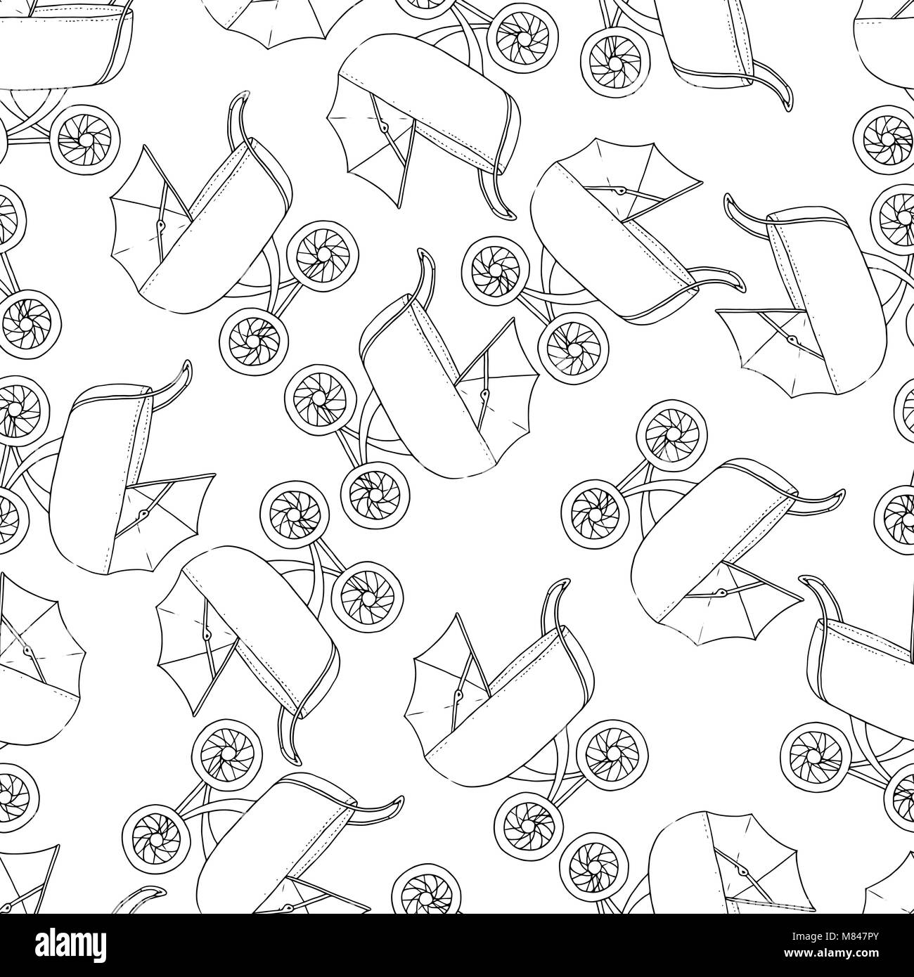 Carriage for baby vector illustration. Monochrome seamless pattern ...