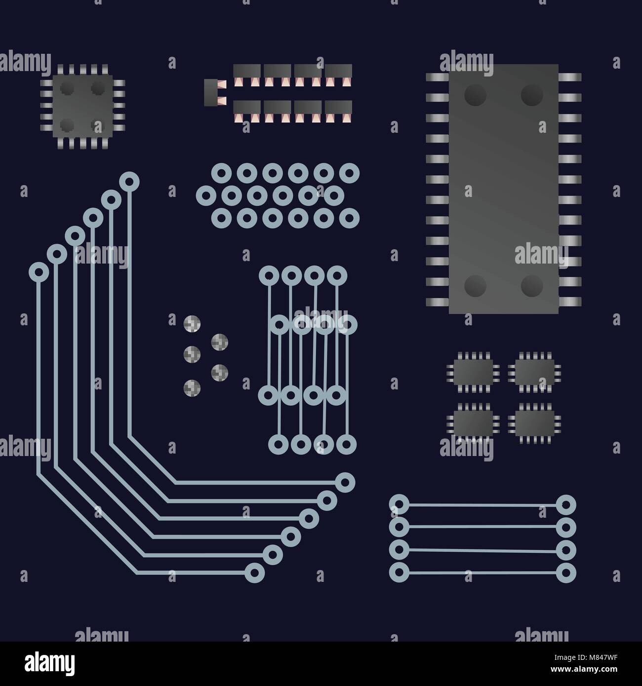 Microchip set of elements. Blue vector illustration Stock Vector Image ...