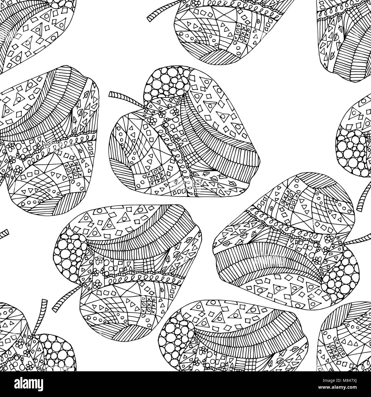 Zen tangle apple vector illustration. Doodle seamless pattern ...