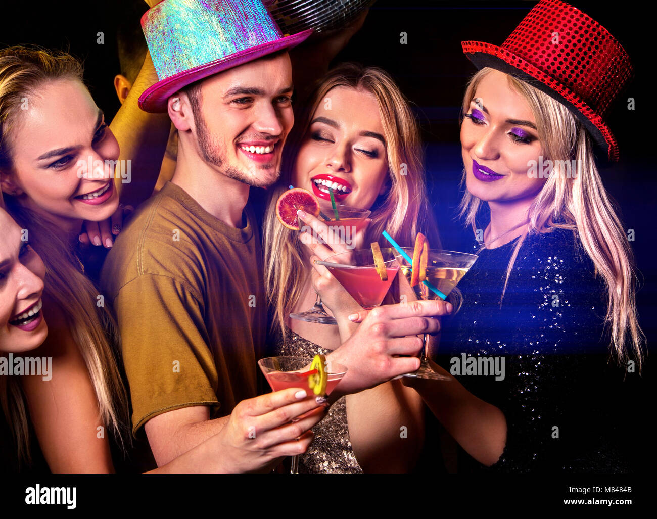 Dance party with group people dancing and disco ball Stock Photo - Alamy