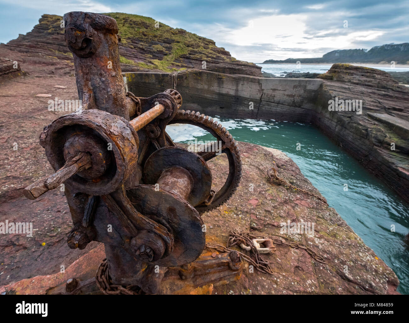View of small harbour at Seacliff in East Lothian, Scotland, United ...