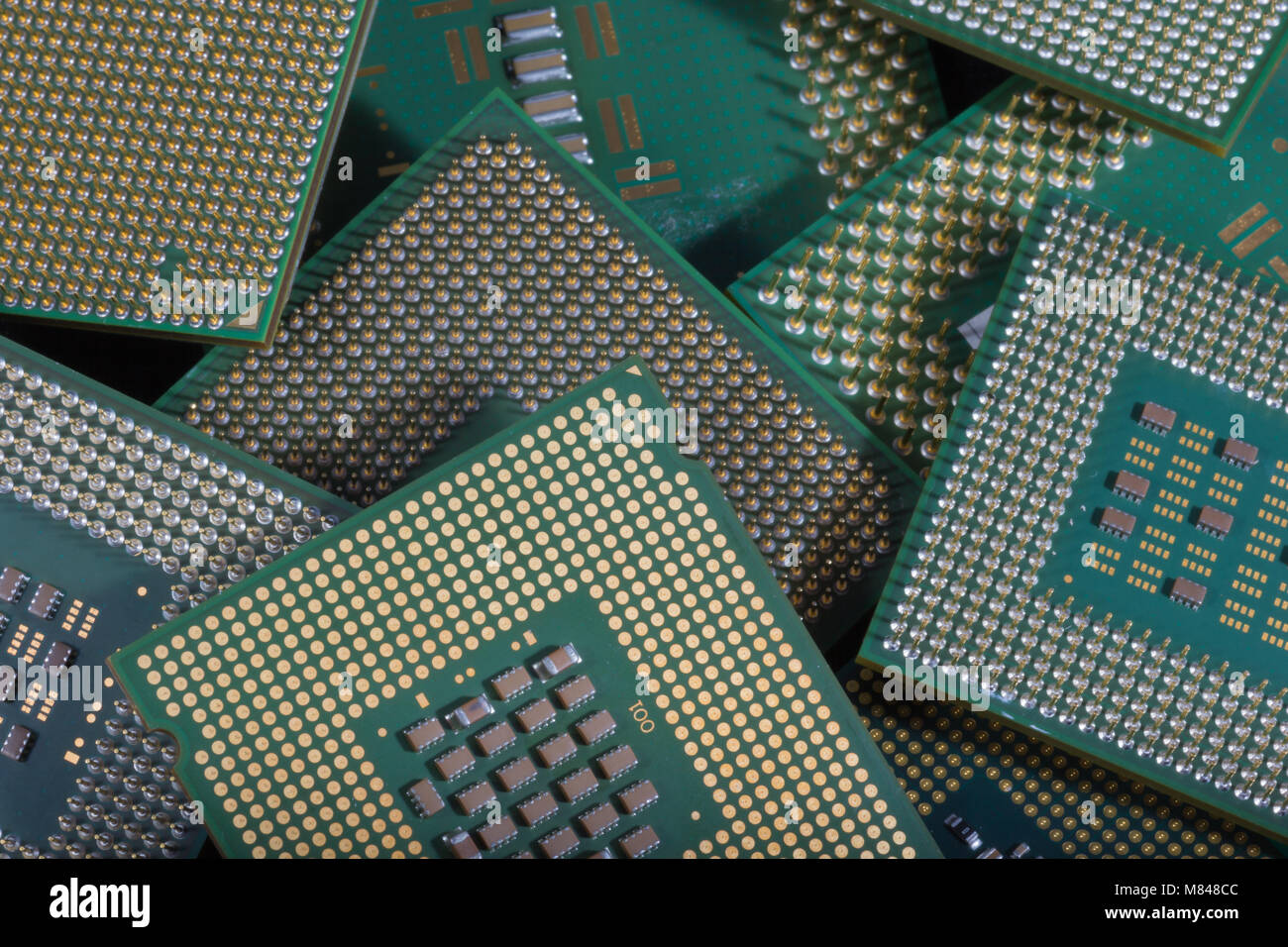 Microprocessors stacked one on the other - closeup Stock Photo - Alamy