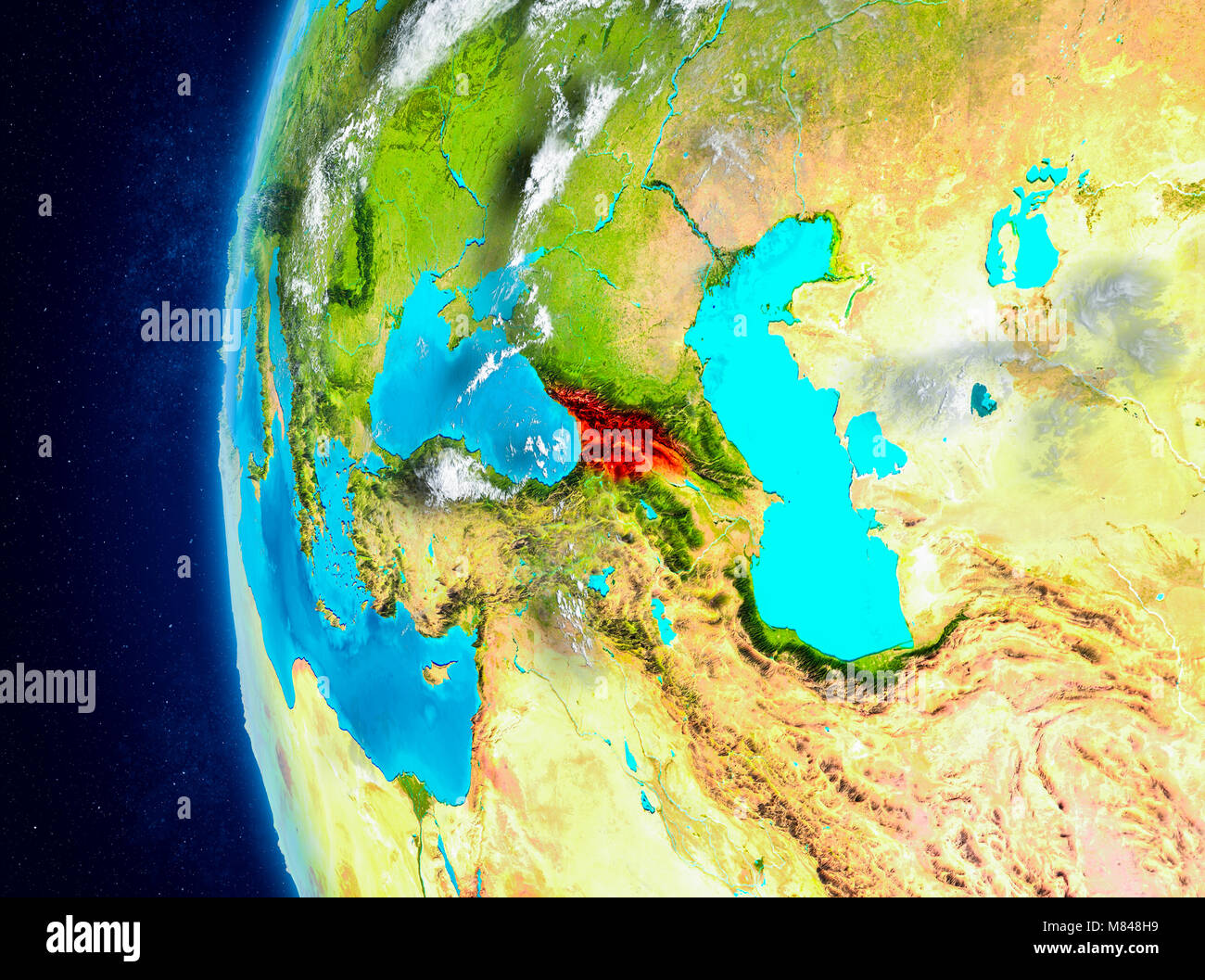 Map of Georgia as seen from space on planet Earth with clouds and ...