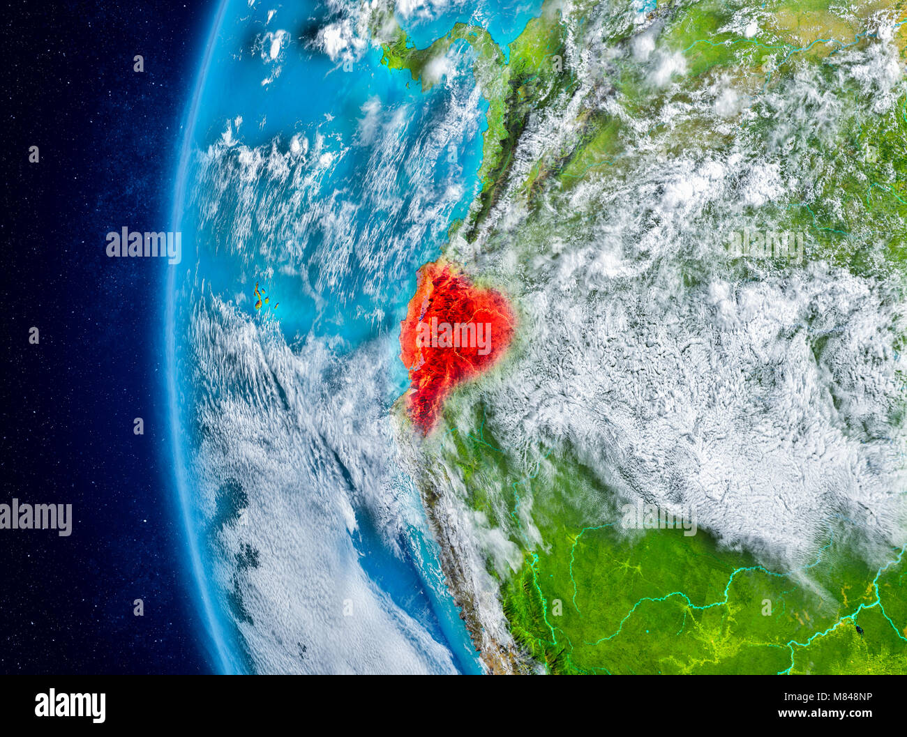 Map of Ecuador as seen from space on planet Earth with clouds and ...