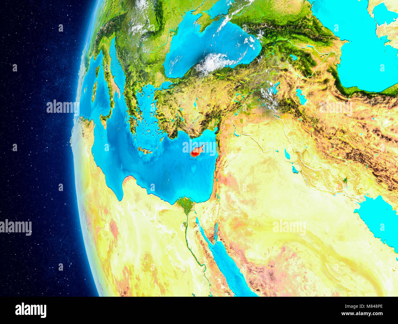 Map of Cyprus as seen from space on planet Earth with clouds and ...