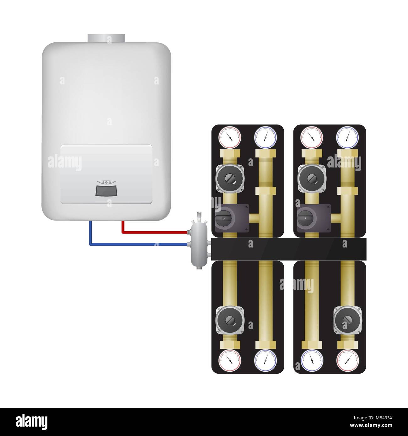 Piping condensate boiler vector illustration. Four straight and mixed ...
