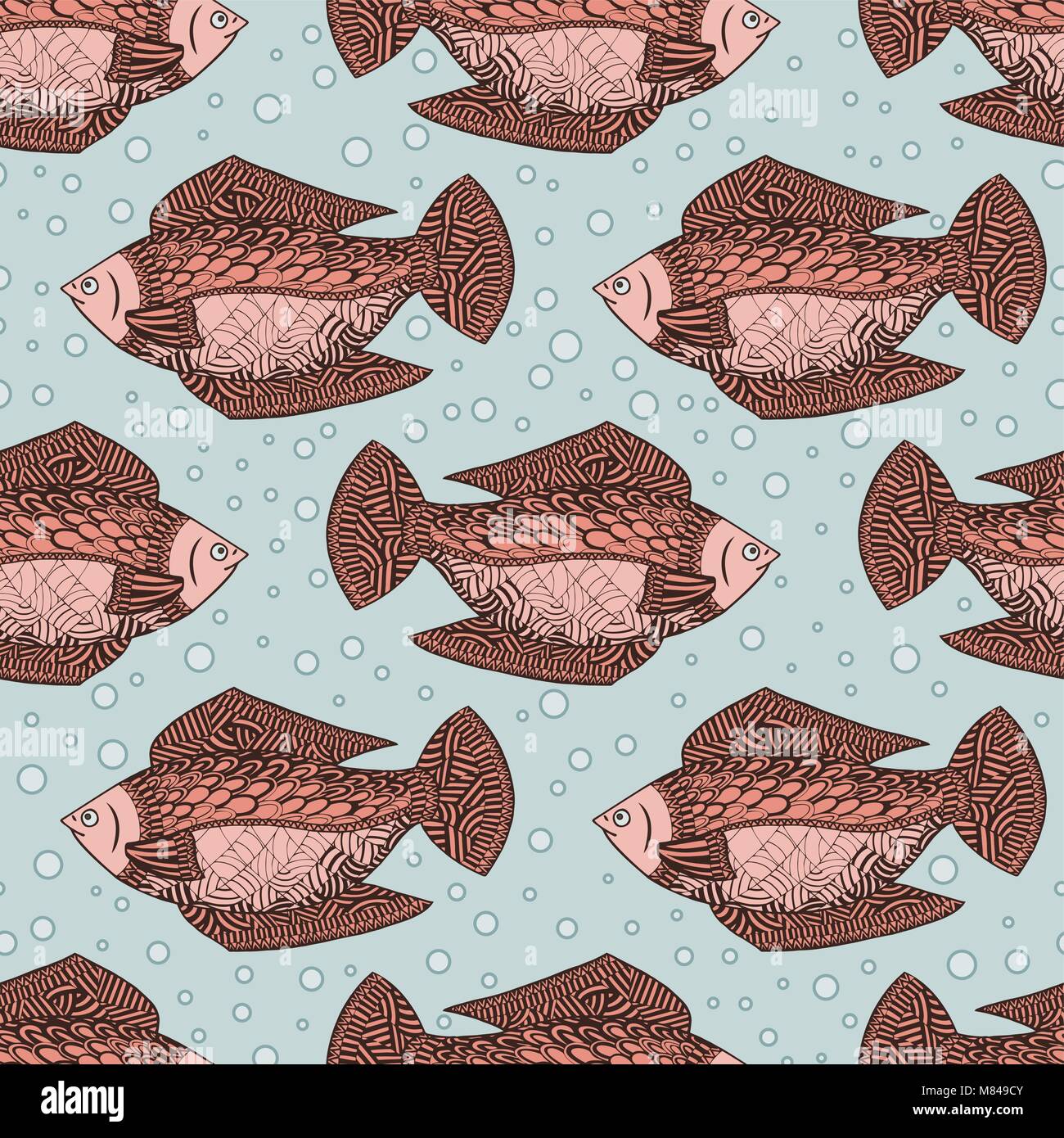 Seamless pattern background with red fish. Undersea wildlife ...