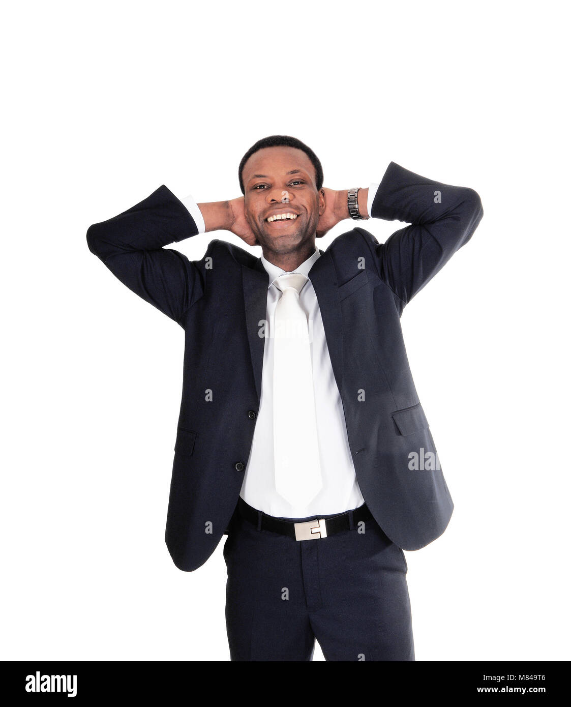 Male model arms behind head hi-res stock photography and images - Alamy