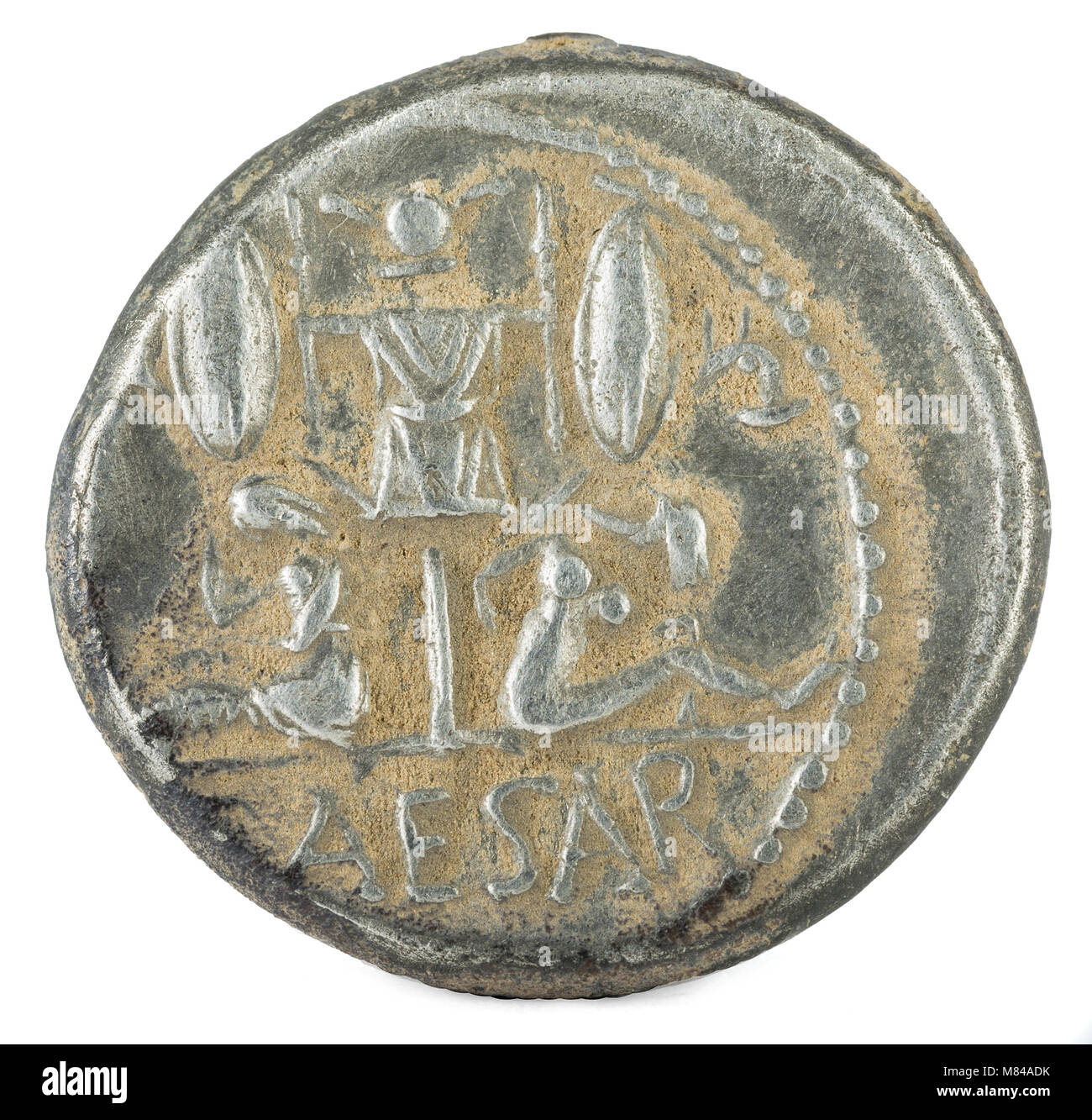 Roman Silver Coin With Portrait Of Caesar High Resolution Stock ...