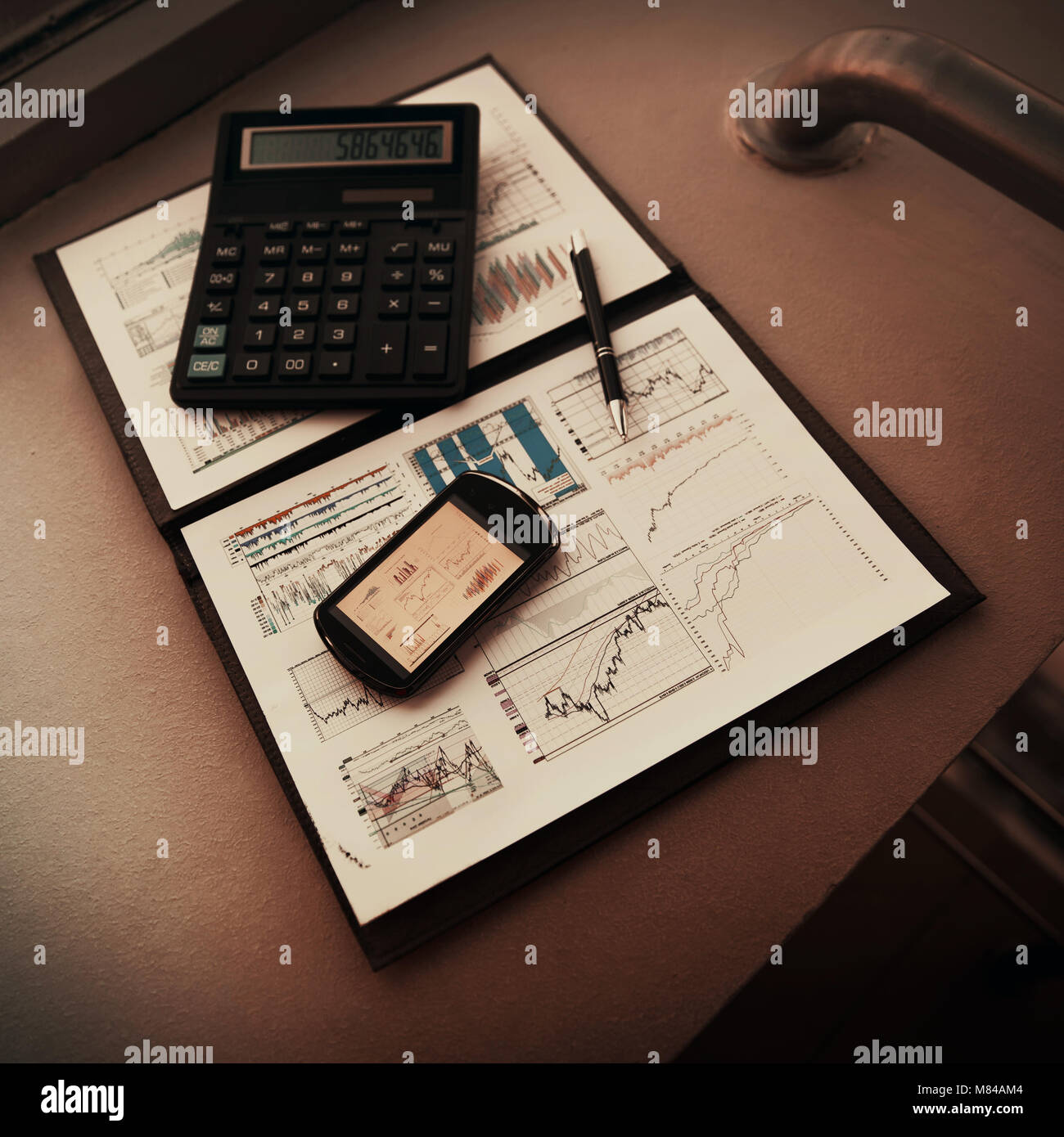 folder with the charts of financial analysis. Diagrams in the phone's ...