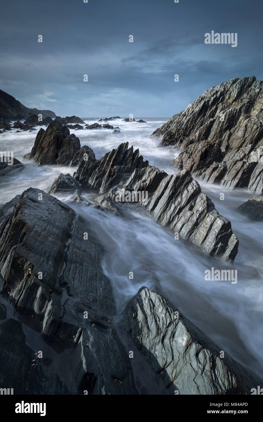 Dramatic rock formations on the North Devon coast near Lee Bay, Devon ...