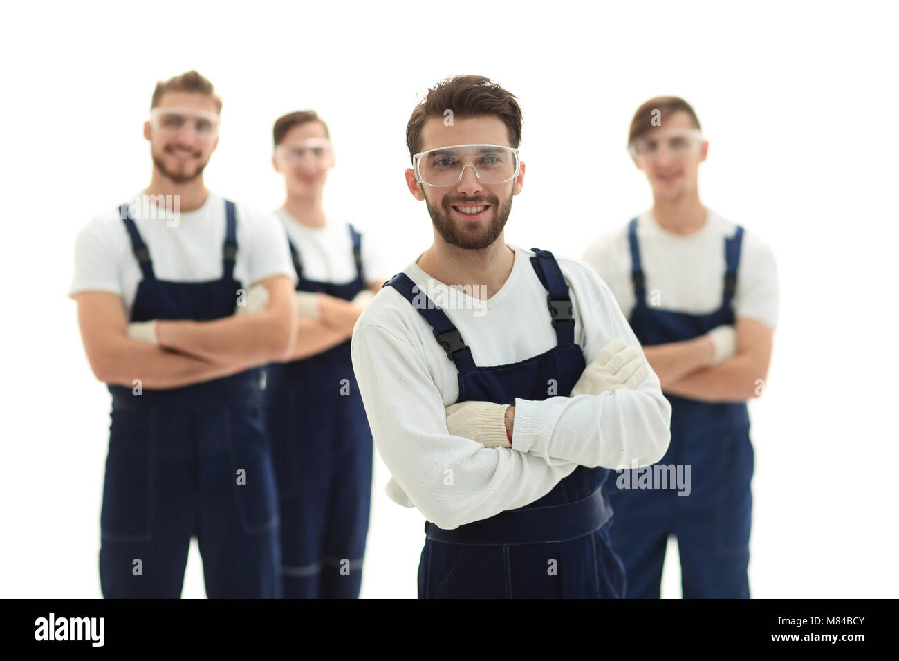 boss and team of professional industrial workers Stock Photo - Alamy