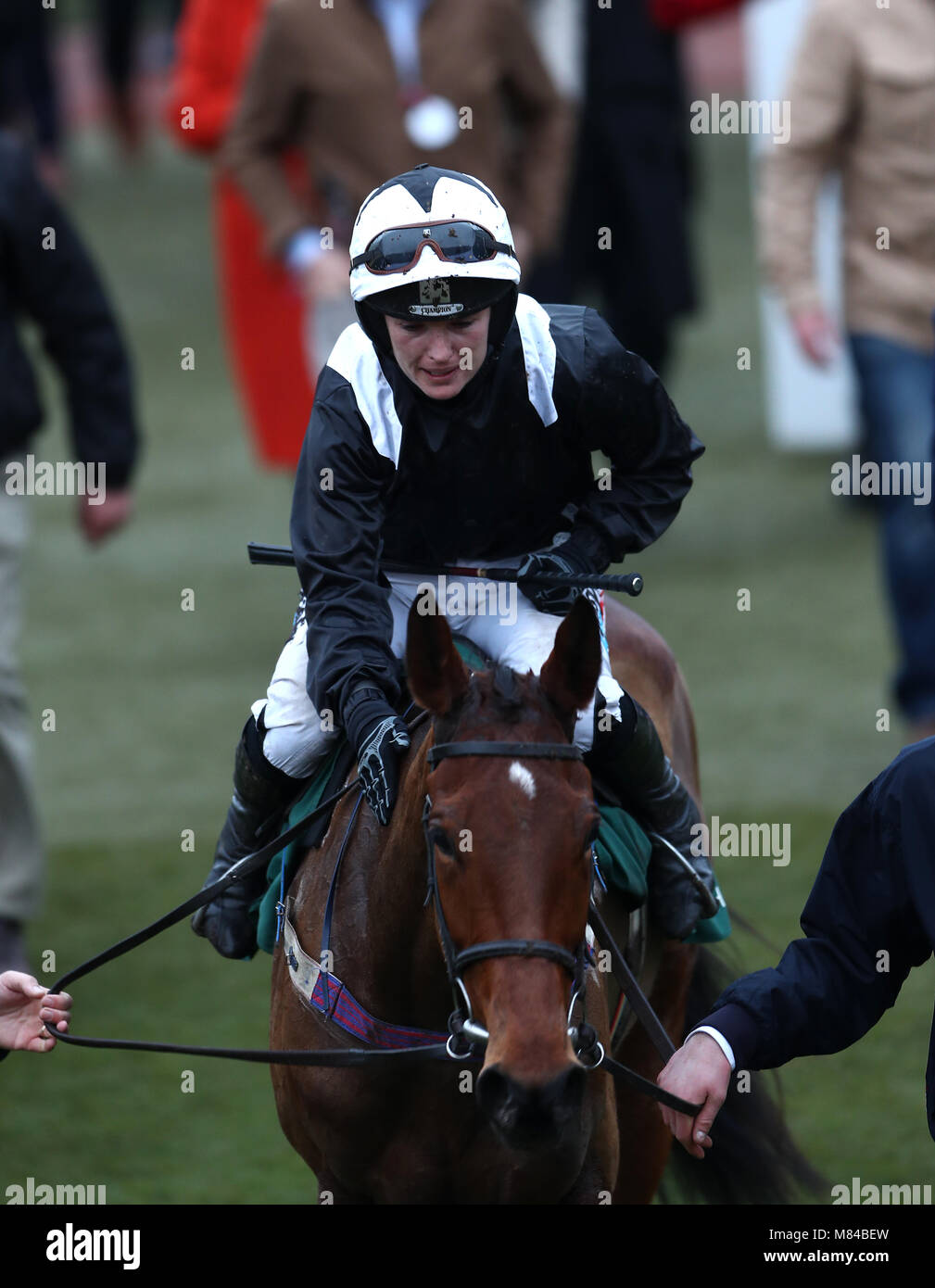 Jockey Katie Walsh on Relegate celebrates winning the Weatherbys ...