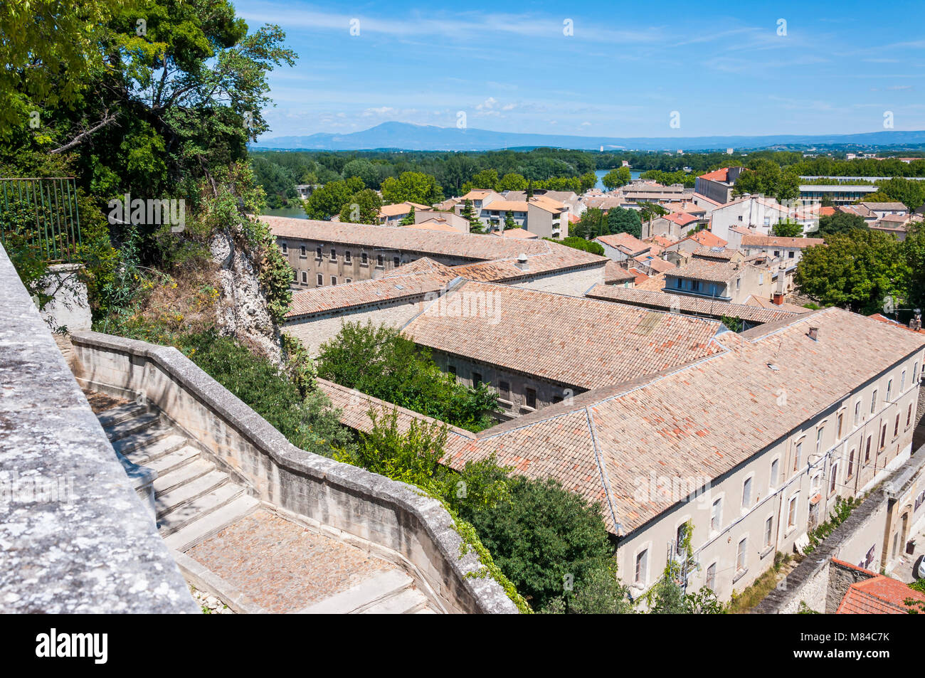 Medieval Avignon cityscape. Old Town roofs. High viewpoint.Fought over ...