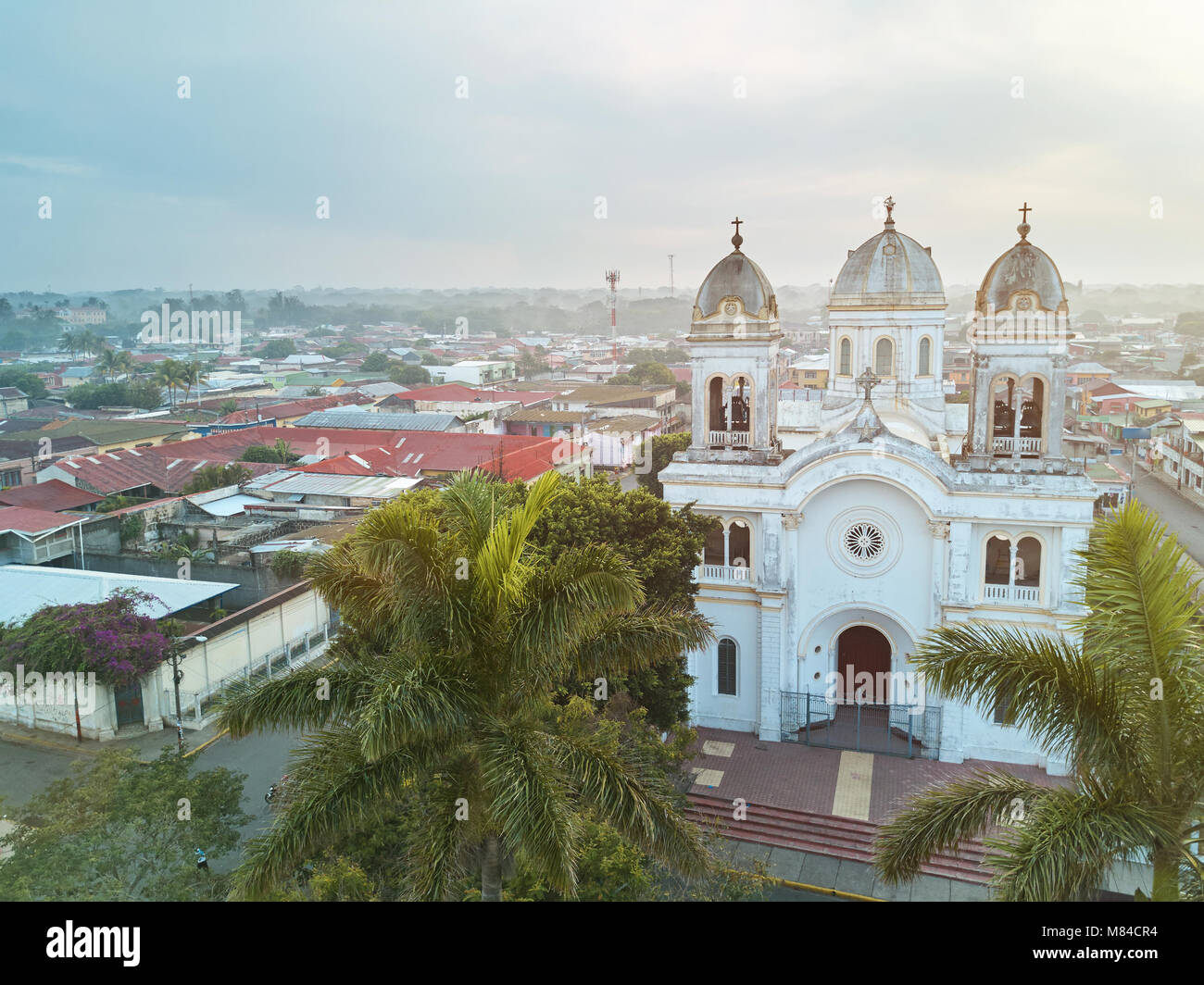 Drone view on Diriamba town in Nicaragua. Central church in Diriamba ...