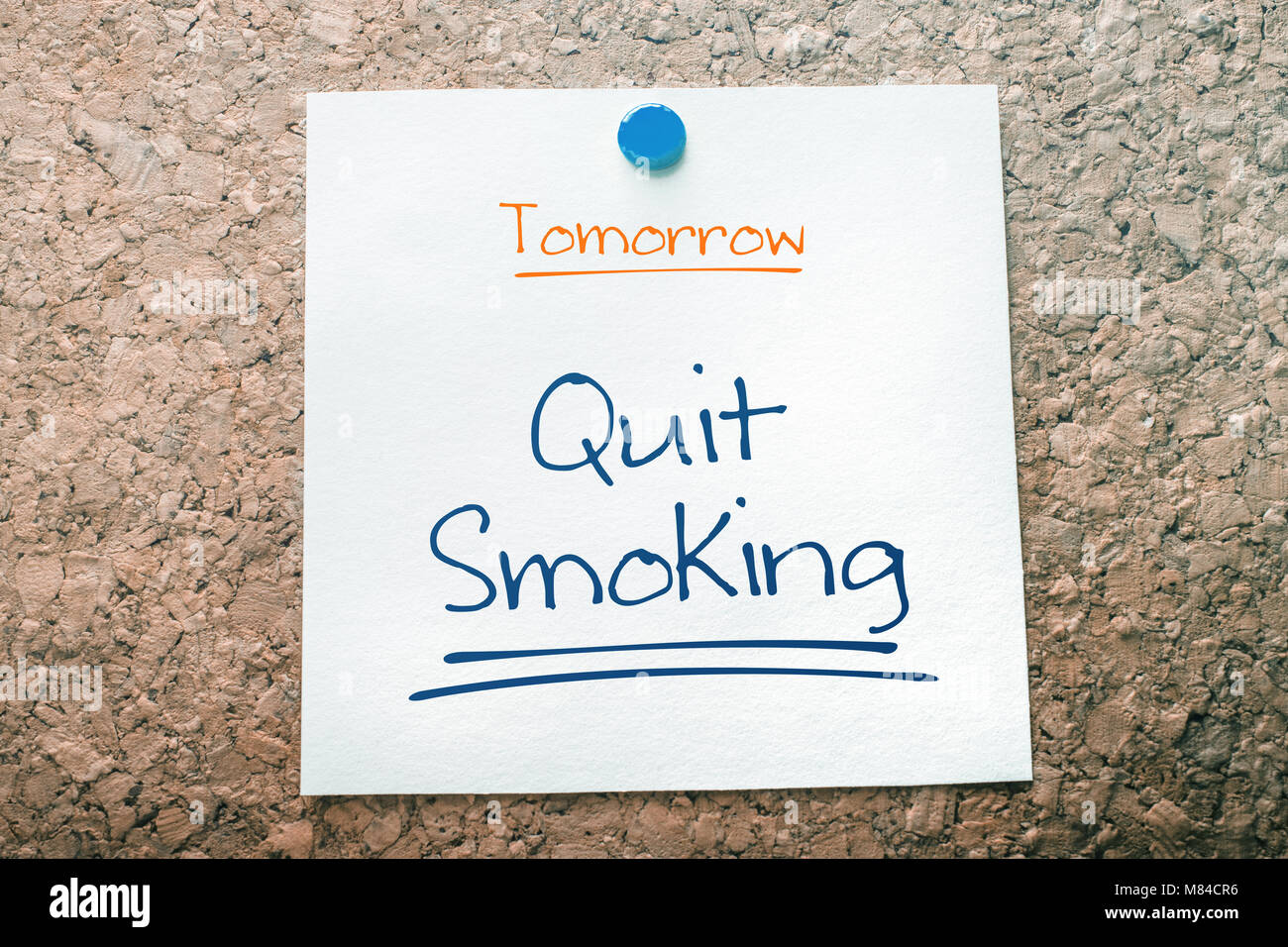 Quit Smoking Reminder For Tomorrow On Paper Pinned On Cork Board Stock ...