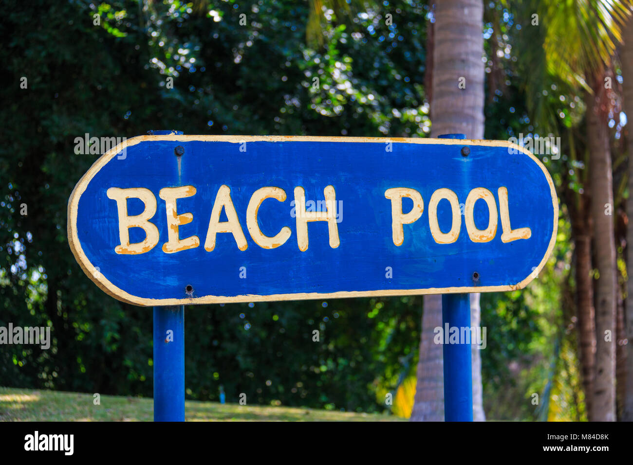 blue color beach pool sign Stock Photo - Alamy
